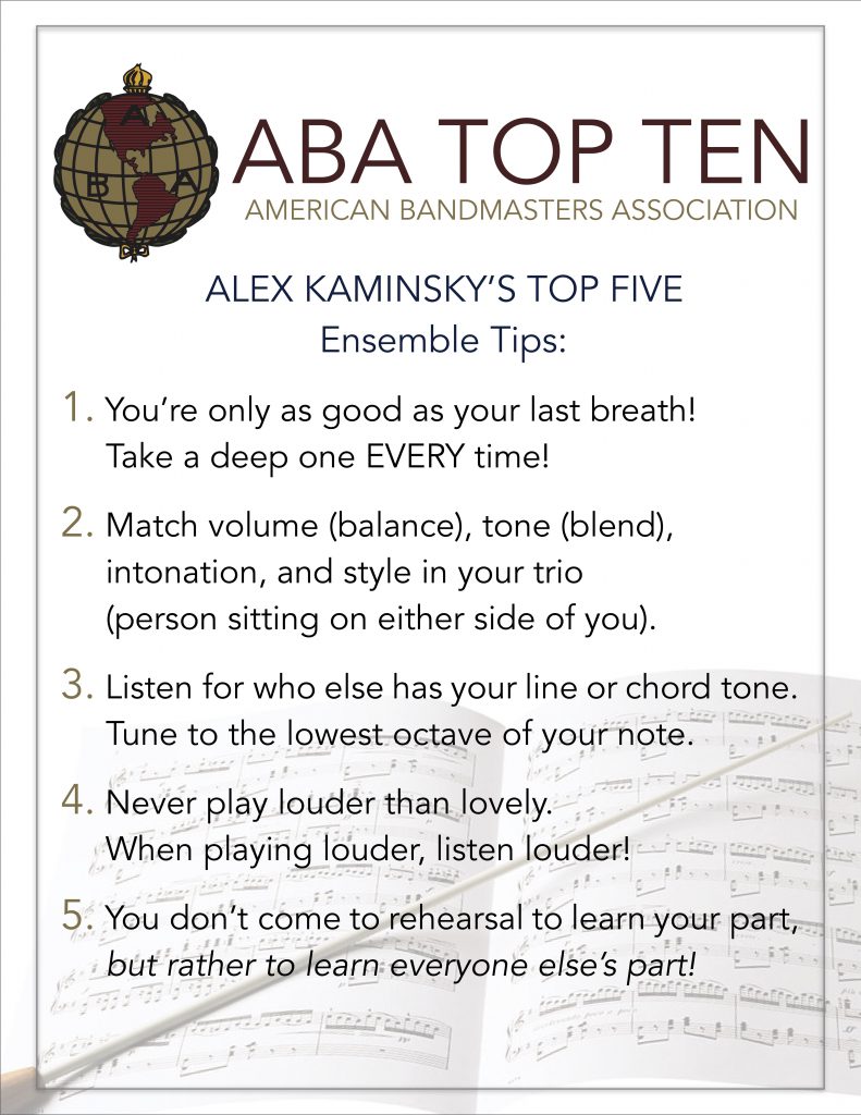 Alex Kaminsky’s Top Ensemble Tips | Bandworld Magazine